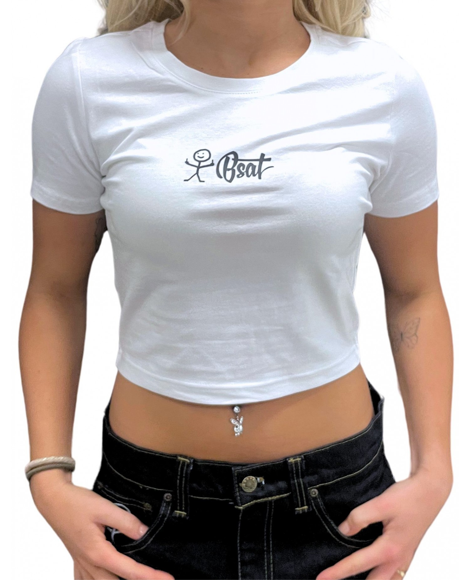 BSAT Stickman Crop Top White - BSTBY042SMWH