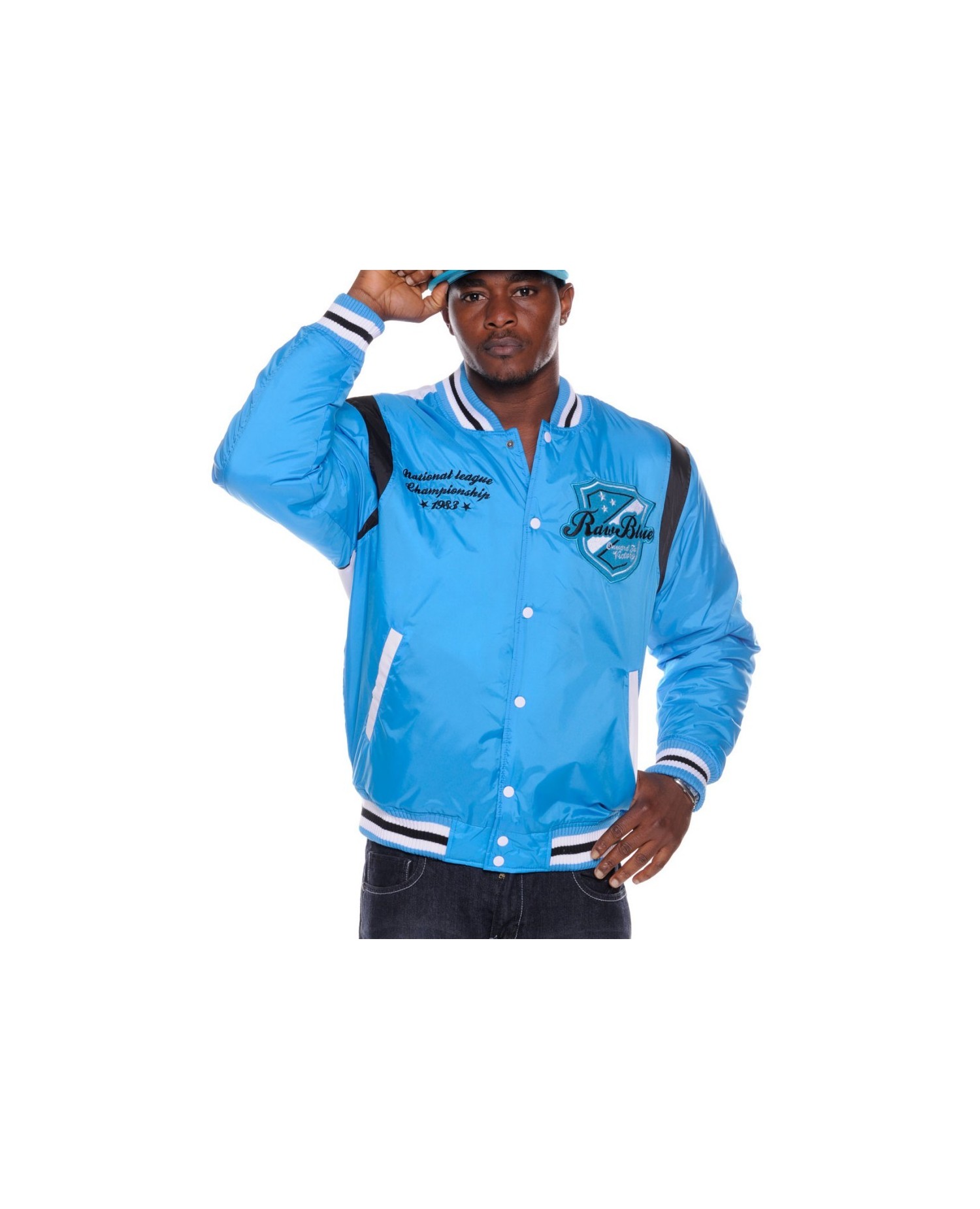 Raw Blue Heritage Varsity Jacket Nylon Aqua Blue