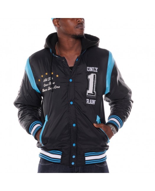 Raw Blue Hooded Varsity Jacket Nylon Aqua