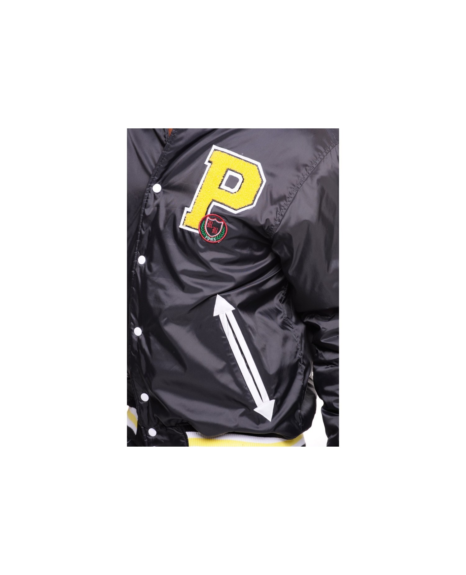 Raw Blue Nylon Varsity Jacket Black