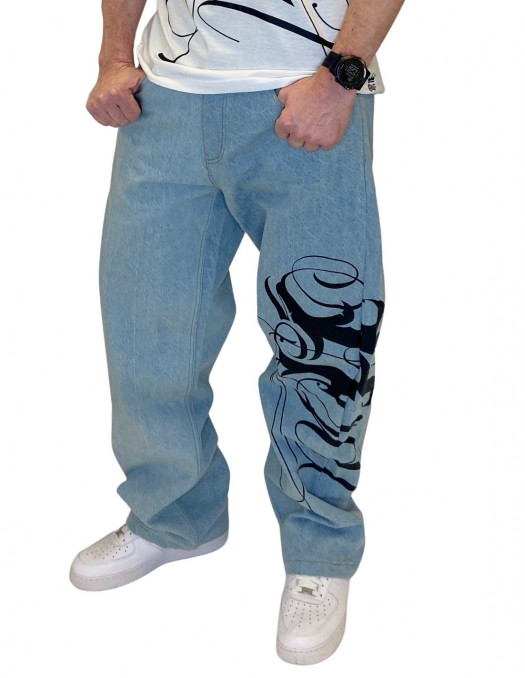 BSAT Art Script Jeans Vintage Blue Baggy