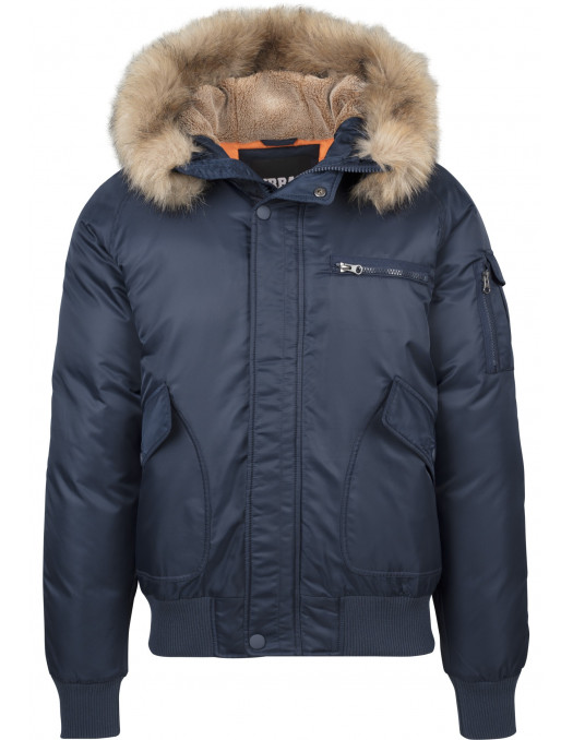 Hooded Heavy Fake Fur Bomber Jacket Navy