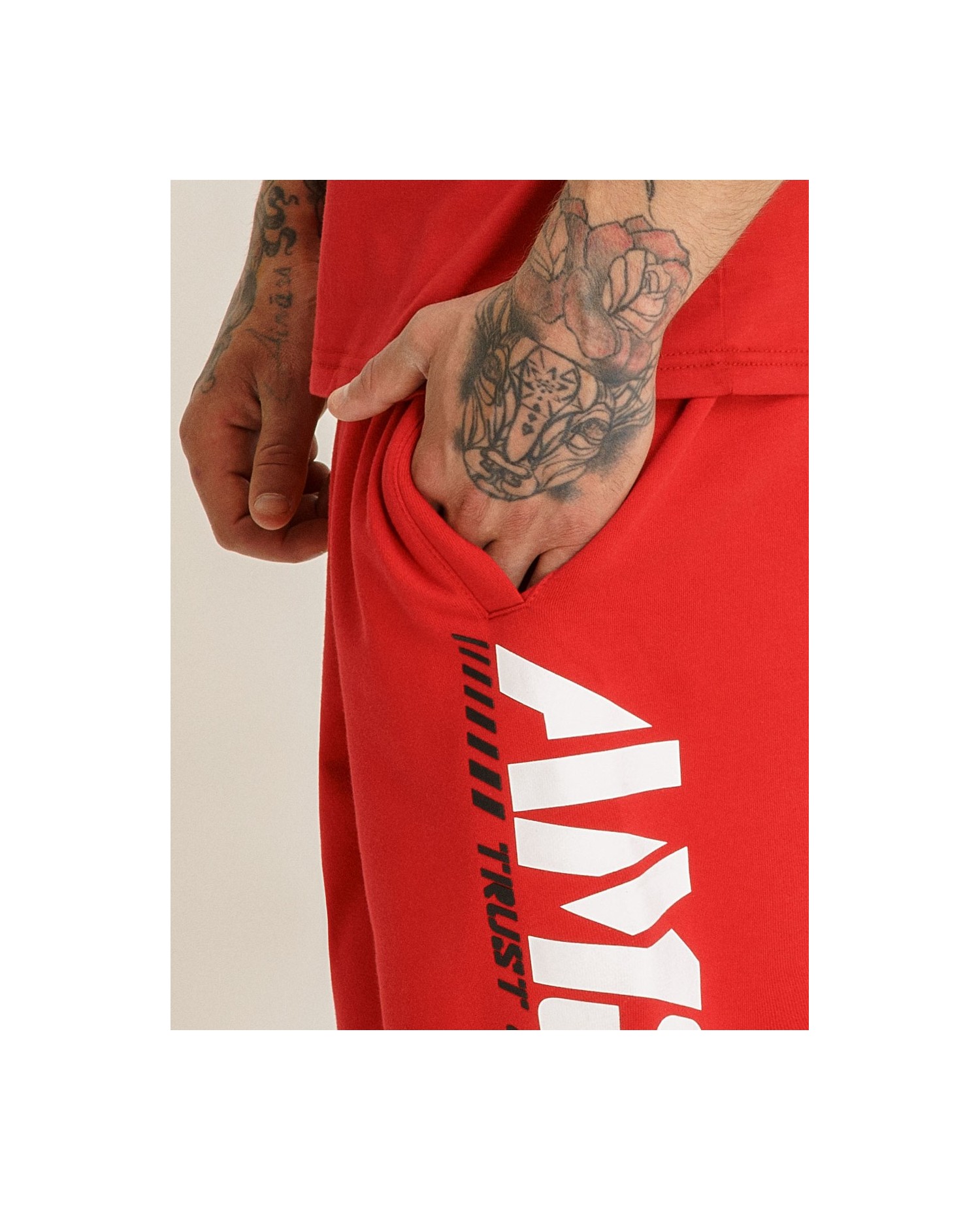 Amstaff Logo Sweatpants Red - TAMS1073REDWHTSP
