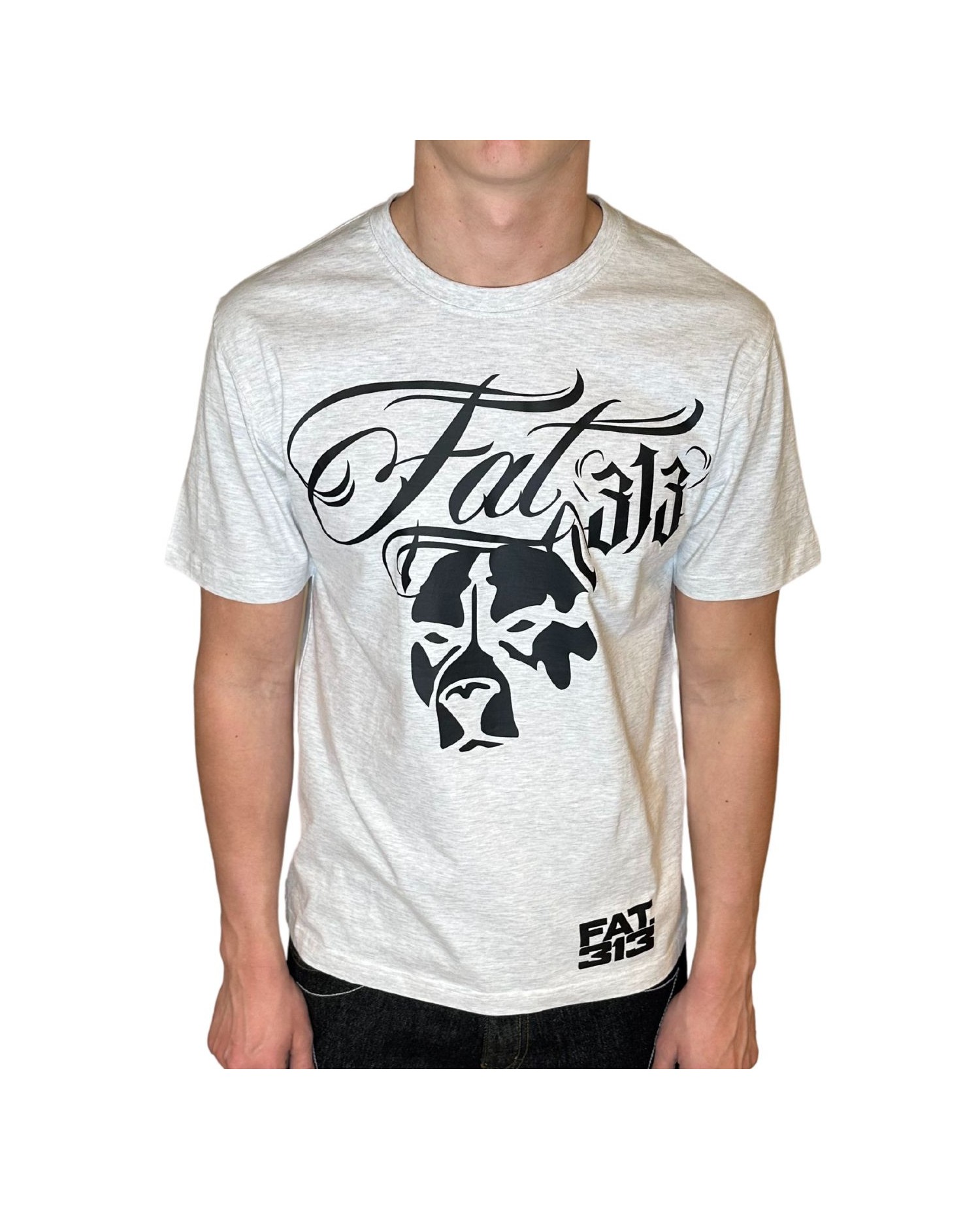 Script Dog T-Shirt AshGrey Front by FAT313