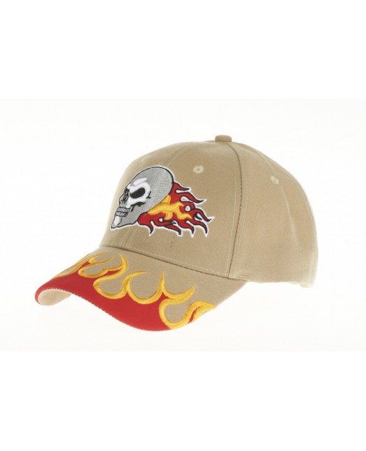 Baseball cap, Flamin Skull Beige
